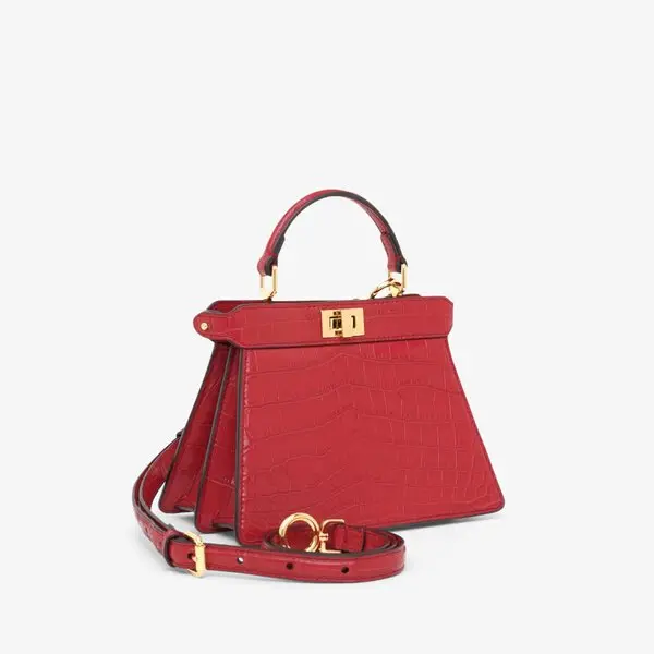 Fendi Peekaboo Iseeu Petite Crocodile Leather Handbag - Red