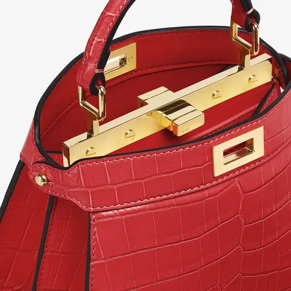 Fendi Peekaboo Iseeu Petite Crocodile Leather Handbag - Red