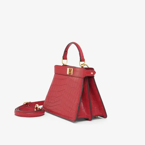 Fendi Peekaboo Iseeu Petite Crocodile Leather Handbag - Red
