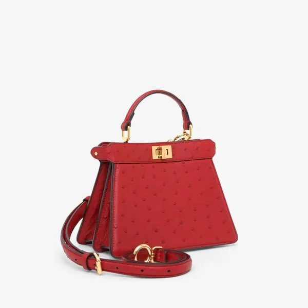 Fendi Peekaboo Iseeu Petite Ostrich Leather Top Handle Bag - Red