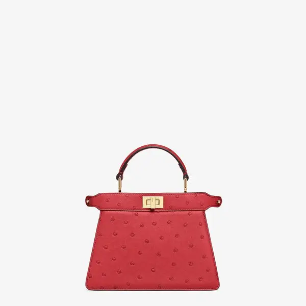 Fendi Peekaboo Iseeu Petite Ostrich Leather Top Handle Bag - Red