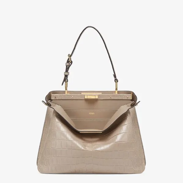Fendi Peekaboo Soft Medium Crocodile Leather Bag - Grey