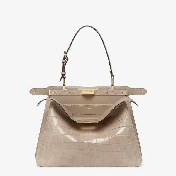 Fendi Peekaboo Soft Medium Crocodile Leather Bag - Grey