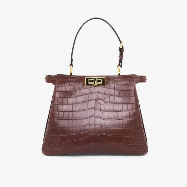 Fendi Peekaboo Soft Medium Crocodile Leather Handbag - Brown