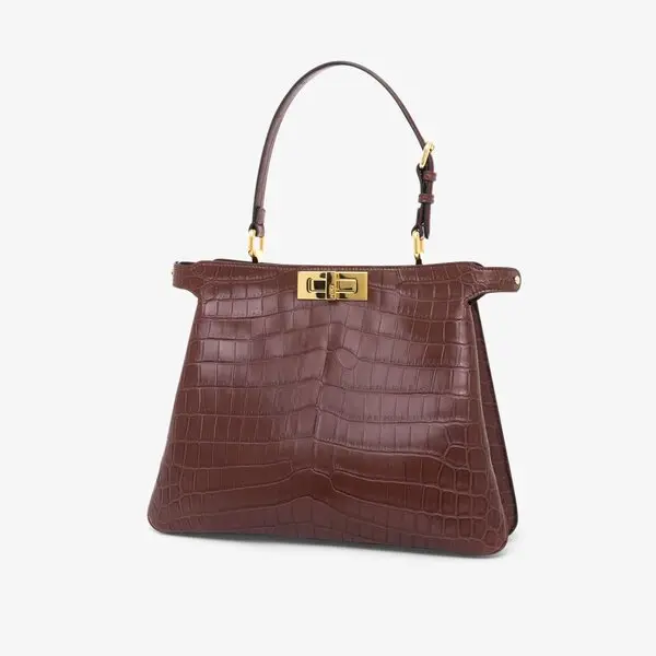 Fendi Peekaboo Soft Medium Crocodile Leather Handbag - Brown
