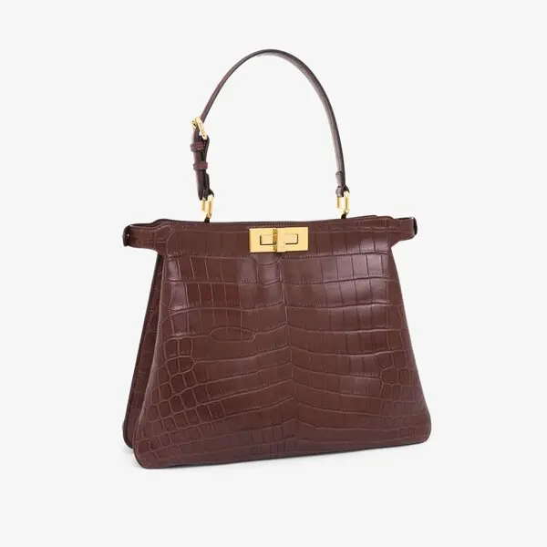 Fendi Peekaboo Soft Medium Crocodile Leather Handbag - Brown