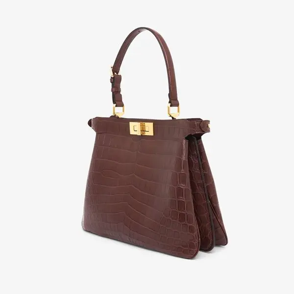Fendi Peekaboo Soft Medium Crocodile Leather Handbag - Brown