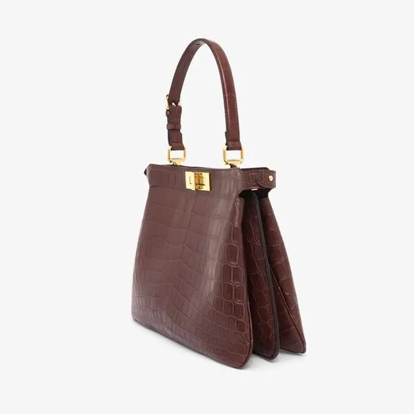 Fendi Peekaboo Soft Medium Crocodile Leather Handbag - Brown