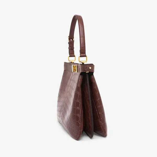 Fendi Peekaboo Soft Medium Crocodile Leather Handbag - Brown