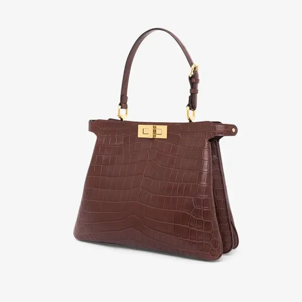 Fendi Peekaboo Soft Medium Crocodile Leather Handbag - Brown