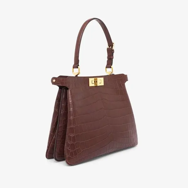 Fendi Peekaboo Soft Medium Crocodile Leather Handbag - Brown