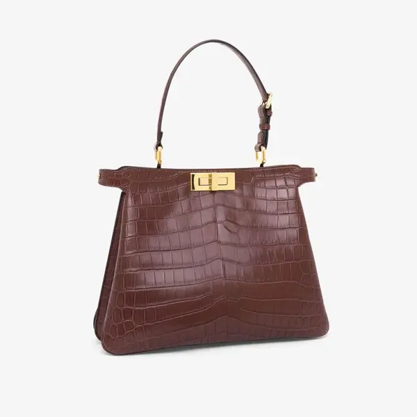 Fendi Peekaboo Soft Medium Crocodile Leather Handbag - Brown