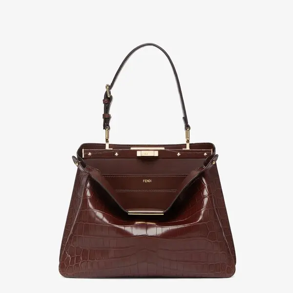 Fendi Peekaboo Soft Medium Crocodile Leather Handbag - Brown