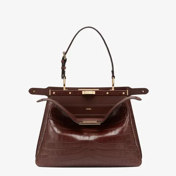 Fendi Peekaboo Soft Medium Crocodile Leather Handbag - Brown