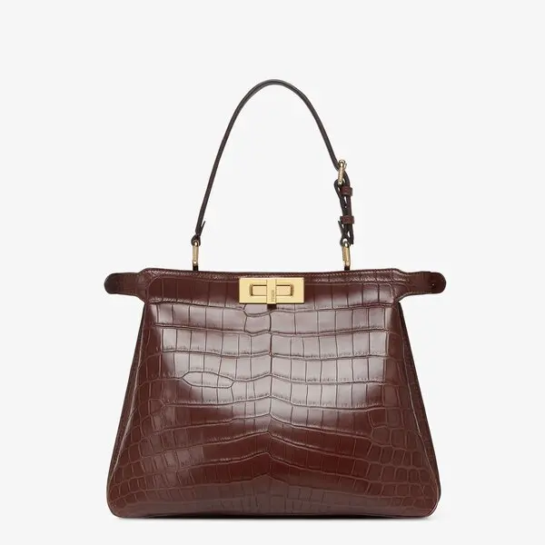 Fendi Peekaboo Soft Medium Crocodile Leather Handbag - Brown
