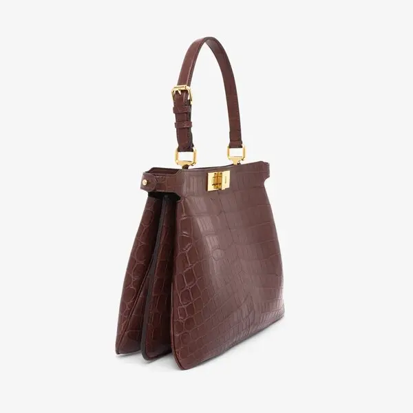 Fendi Peekaboo Soft Medium Crocodile Leather Handbag - Brown