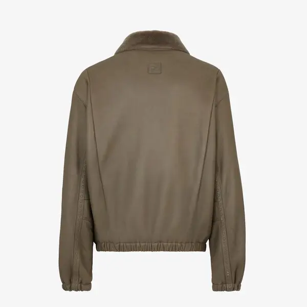 Fendi Oversized Leather Blouson Jacket With Shearling Lining - Grey