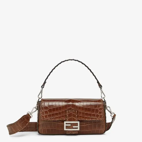 Fendi Baguette Medium Crocodile Leather Bag - Brown