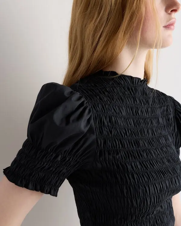 Quince Cotton Viscose Voile Smocked Peplum Top - Black
