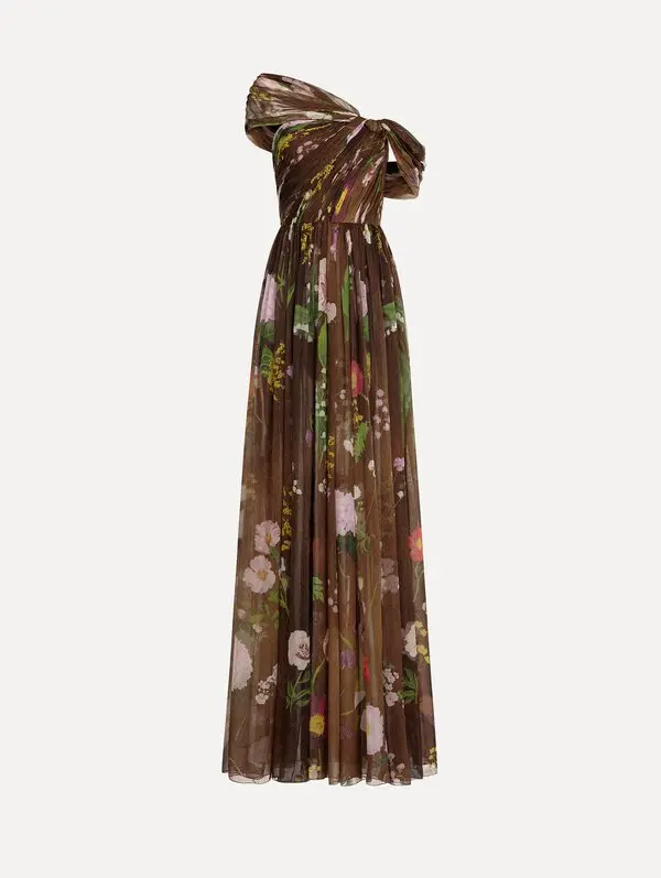 Oscar De La Renta Mixed Botanical Silk Chiffon Gown - One-color