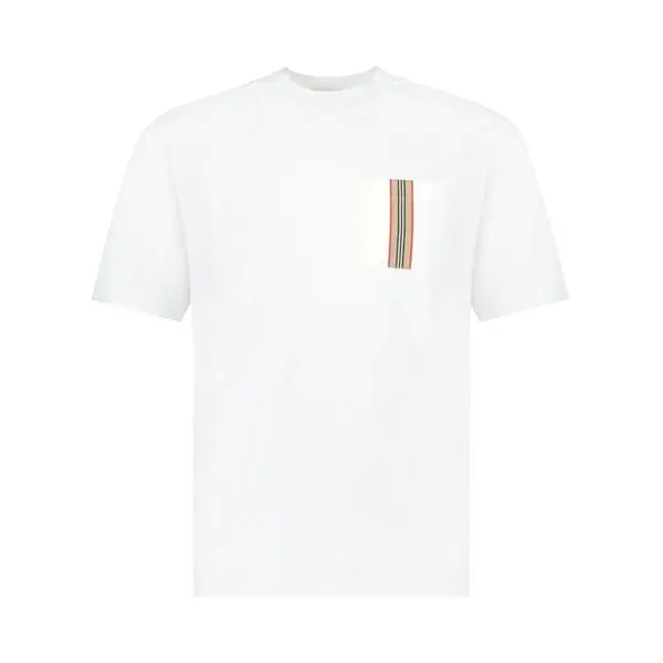 Burberry Stripe Trim Pocket Cotton T-shirt - White