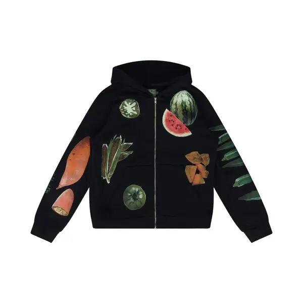 DENIM TEARS Kiss My Grits Fruit Collage Zip Hoodie - Black