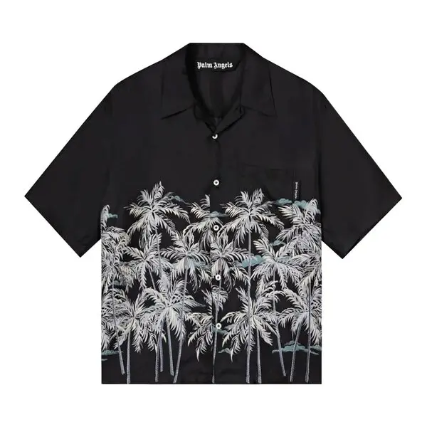 Palm Angels Allover Palms Bowling Shirt /white - Black