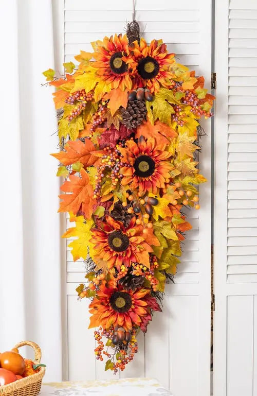 GLITZHOME 38"h Fall Oversized Sunflower Teardrop