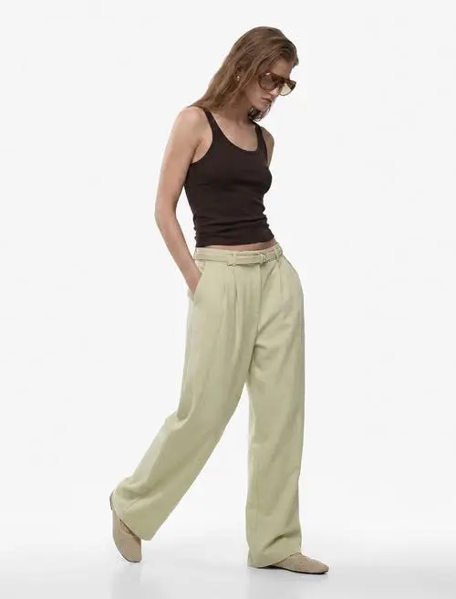 Koton Belted Linen Wide Leg Trousers