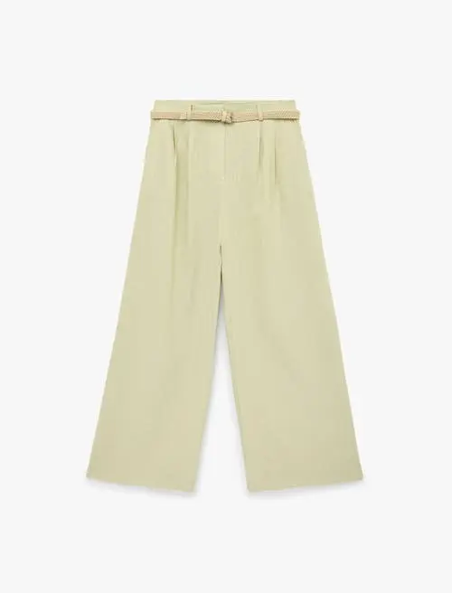 Koton Belted Linen Wide Leg Trousers