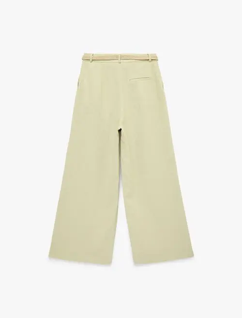 Koton Belted Linen Wide Leg Trousers