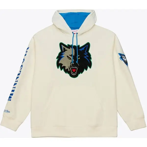 Mitchell & Ness Minnesota Timberwolves Hardwood Classics Chainstitch Premium Fleece Hoodie - Cream