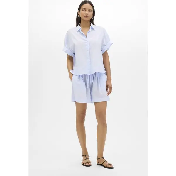 Another Tomorrow Voile Short Sleeve Shirt - Sky