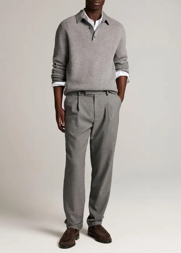Vince Owen Athletic Twill Pleated Trouser - Medium Heather Grey