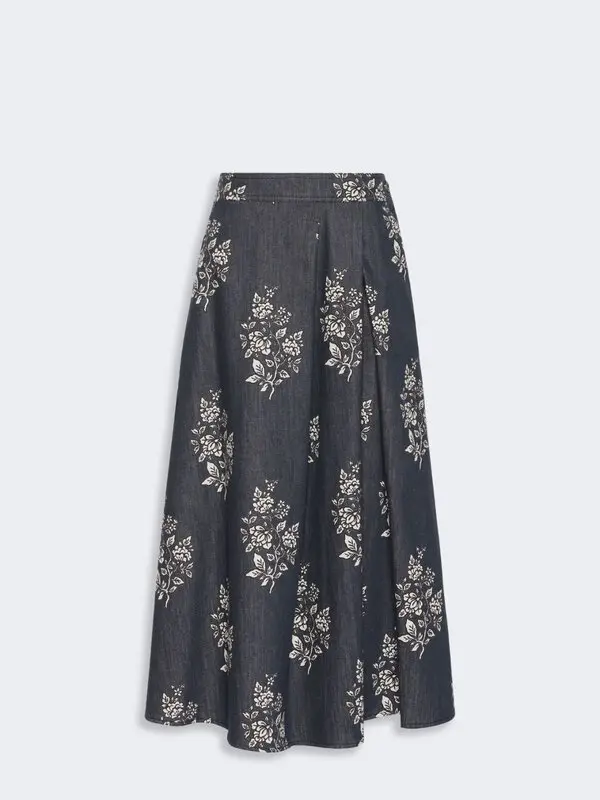 Max Mara Pleated Floral Print Cotton Skirt - Navy