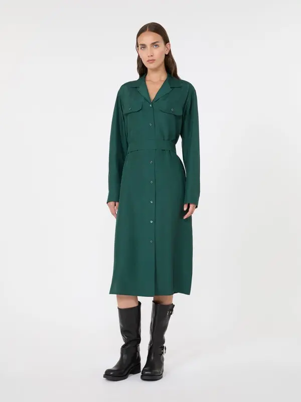 Max Mara Silk Habotai Shirt Dress With Belt And Pockets