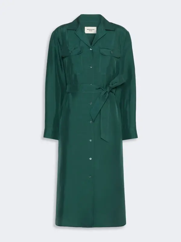 Max Mara Silk Habotai Shirt Dress With Belt And Pockets