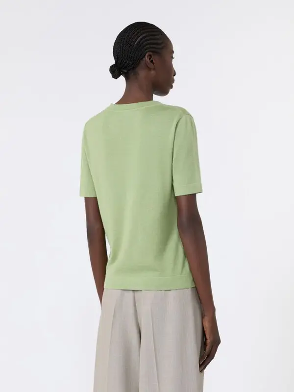 Max Mara Short-sleeved Crewneck Sweater In Wool, Silk, And Cashmere