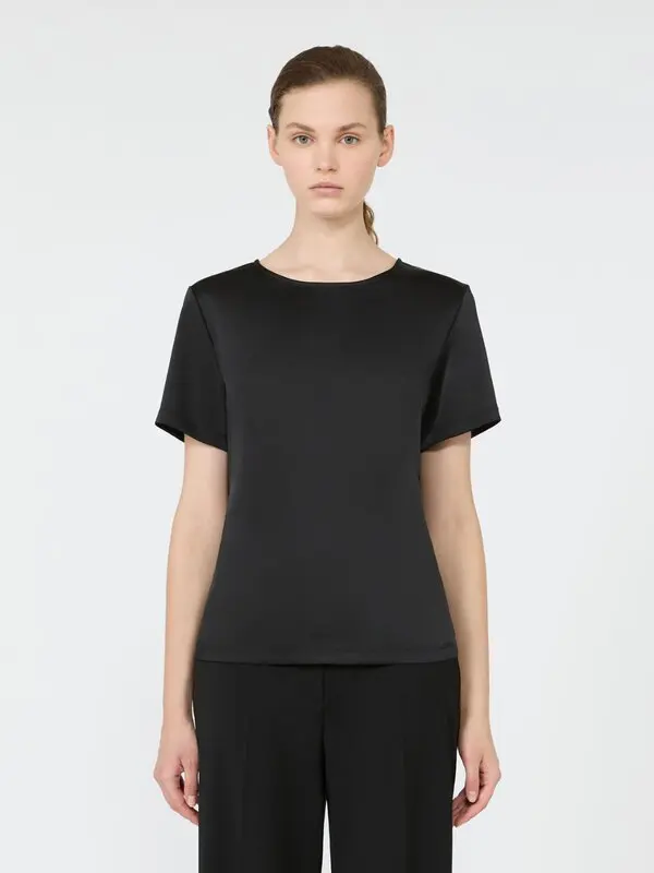 Max Mara Satin Crew-neck T-shirt With Keyhole Detail