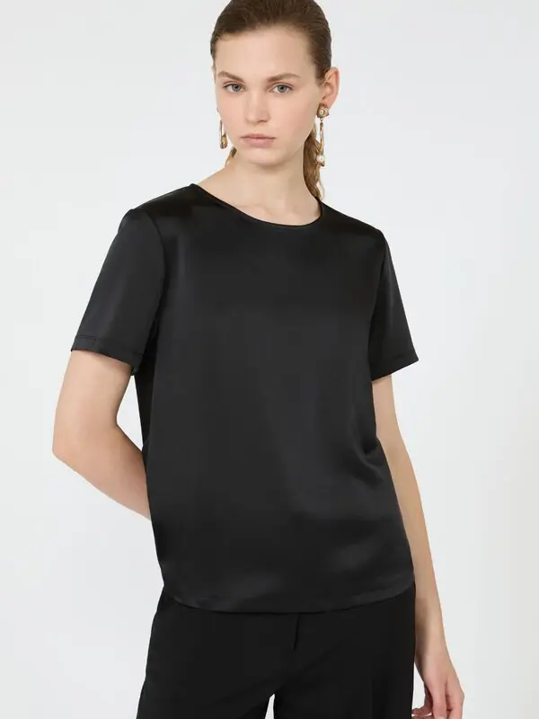 Max Mara Satin Crew-neck T-shirt With Keyhole Detail