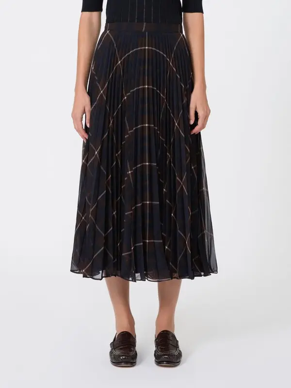 Max Mara Plissé Pleated Georgette Blend Skirt - Blue Brown
