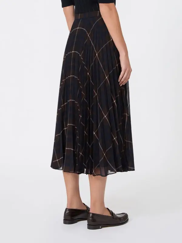 Max Mara Plissé Pleated Georgette Blend Skirt - Blue Brown