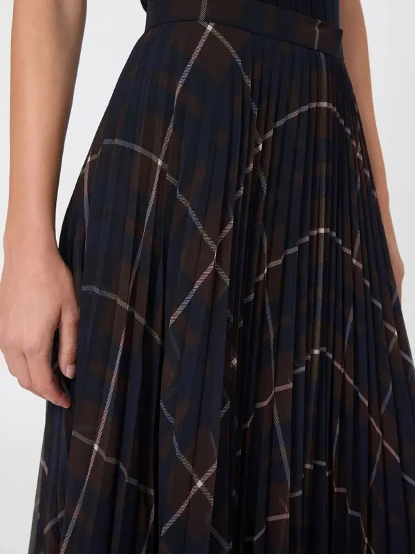 Max Mara Plissé Pleated Georgette Blend Skirt - Blue Brown