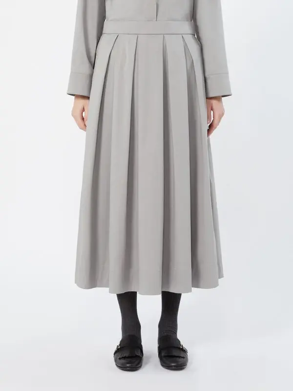 Max Mara Cotton Satin Pleated Midi Skirt