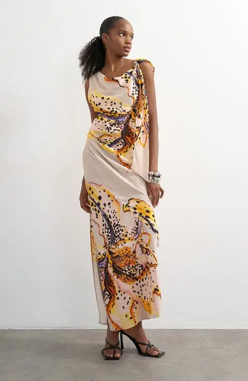 Topshop Print Side Drape Sleeveless Maxi Dress