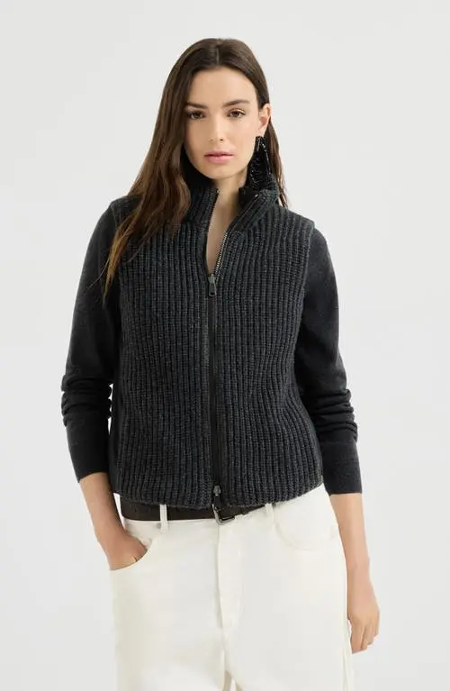 Brunello Cucinelli Cashmere Feather Yarn Reversible Knit Down Vest With Monili - Lignite