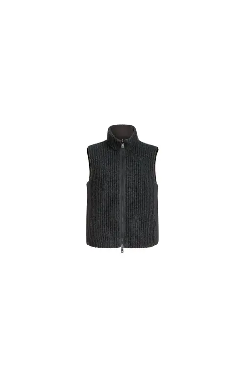 Brunello Cucinelli Cashmere Feather Yarn Knit Down Vest With Monili