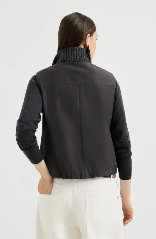 Brunello Cucinelli Cashmere Feather Yarn Knit Down Vest With Monili