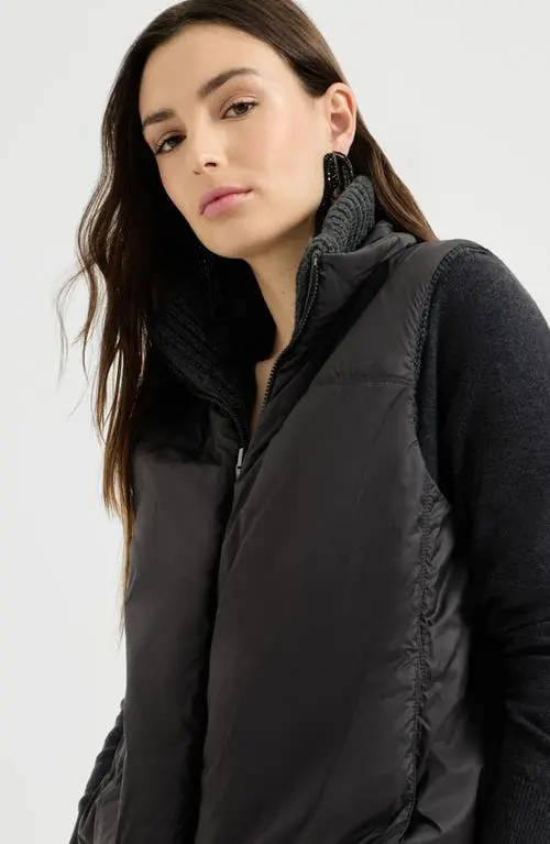 Brunello Cucinelli Cashmere Feather Yarn Knit Down Vest With Monili