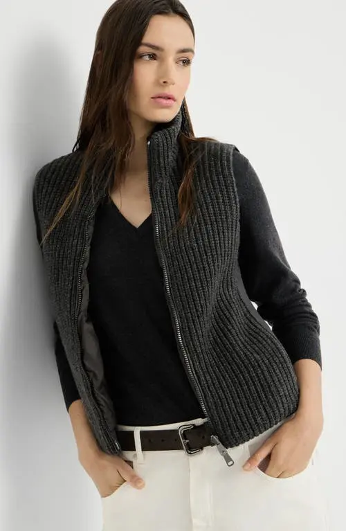 Brunello Cucinelli Cashmere Feather Yarn Knit Down Vest With Monili